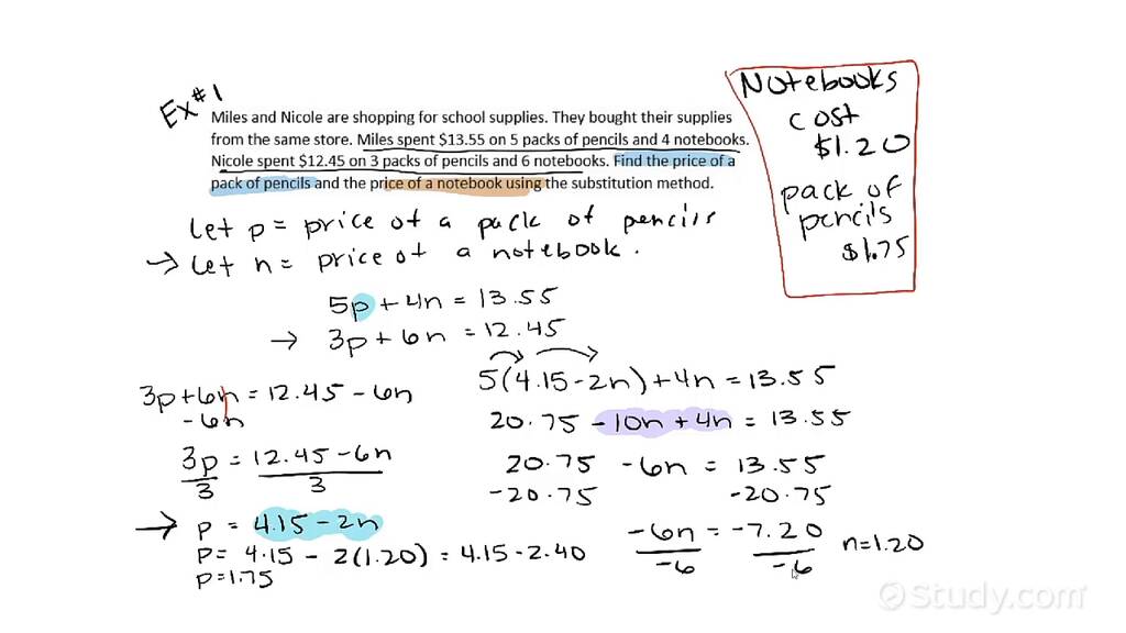 Solving a System of Linear Equations Using Substitution in a Word ...