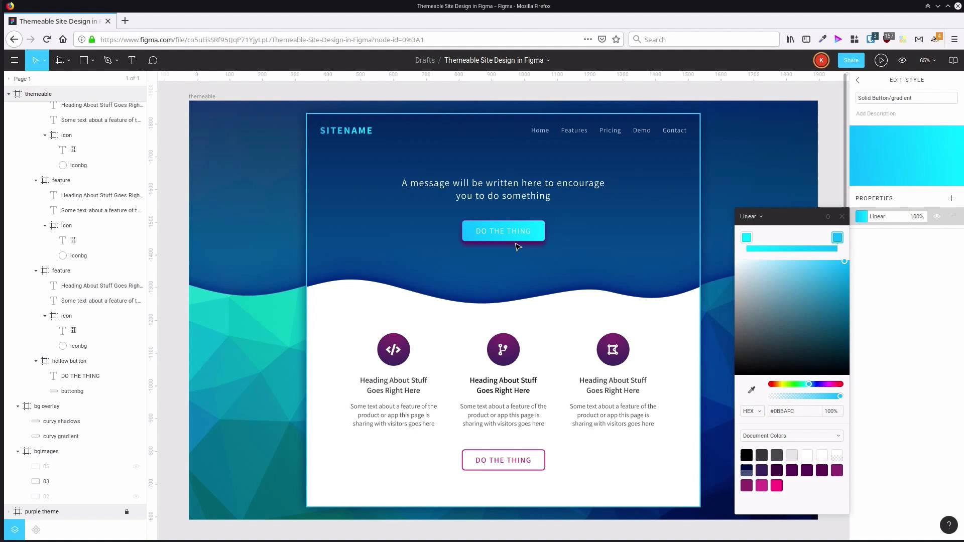 Create a Themeable Site Design in Figma - Recolor the Title and Solid Button