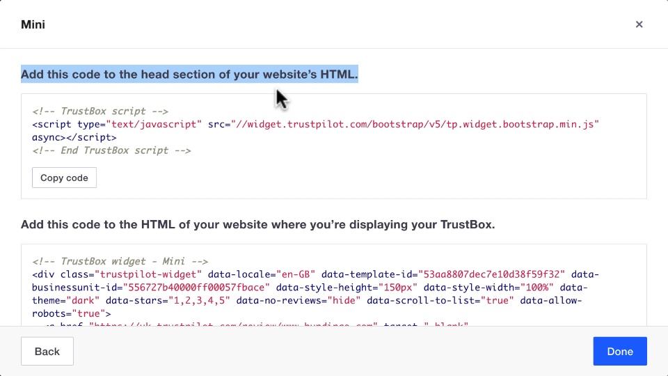 Add a service review TrustBox widget