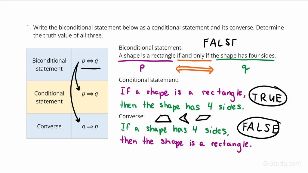 Writing Determining Truth Values Of A Biconditional Statement As A Conditional Statement Its 