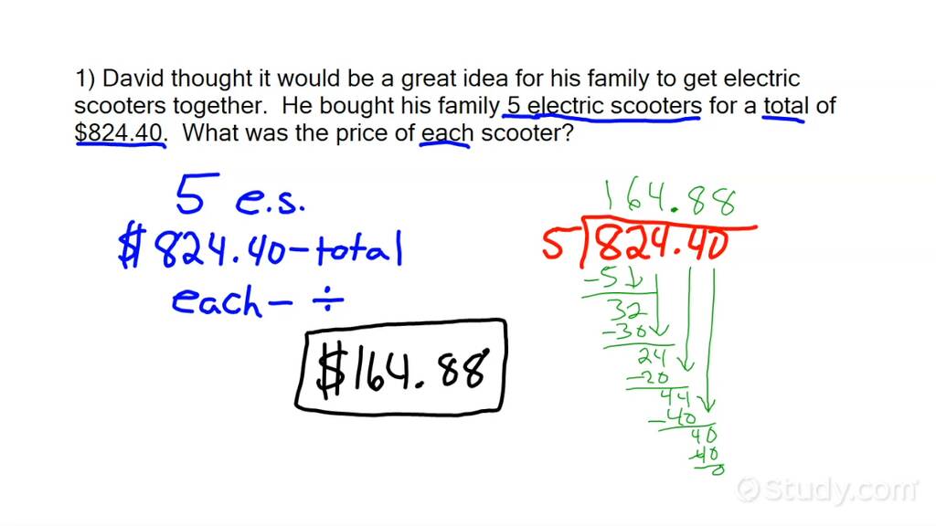 How to Solve Word Problems with the Division of a Decimal and a Whole ...