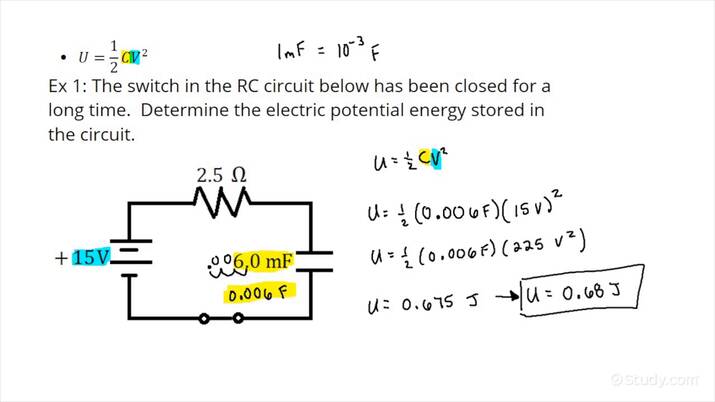 Calculating the Electric Potential Energy in a Steady State RC Circuit | Physics | Study.com