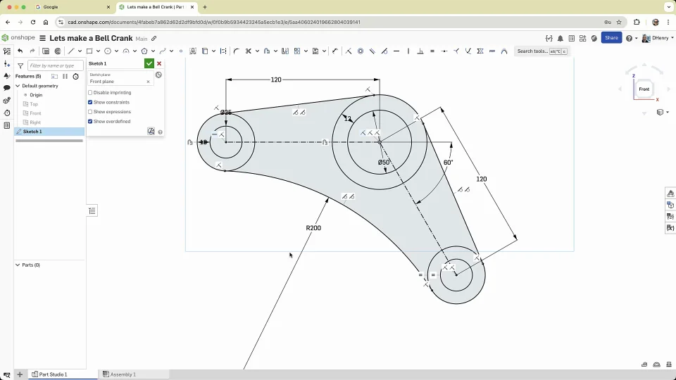 Video tutorial: Designing bell crank parts using Onshape
