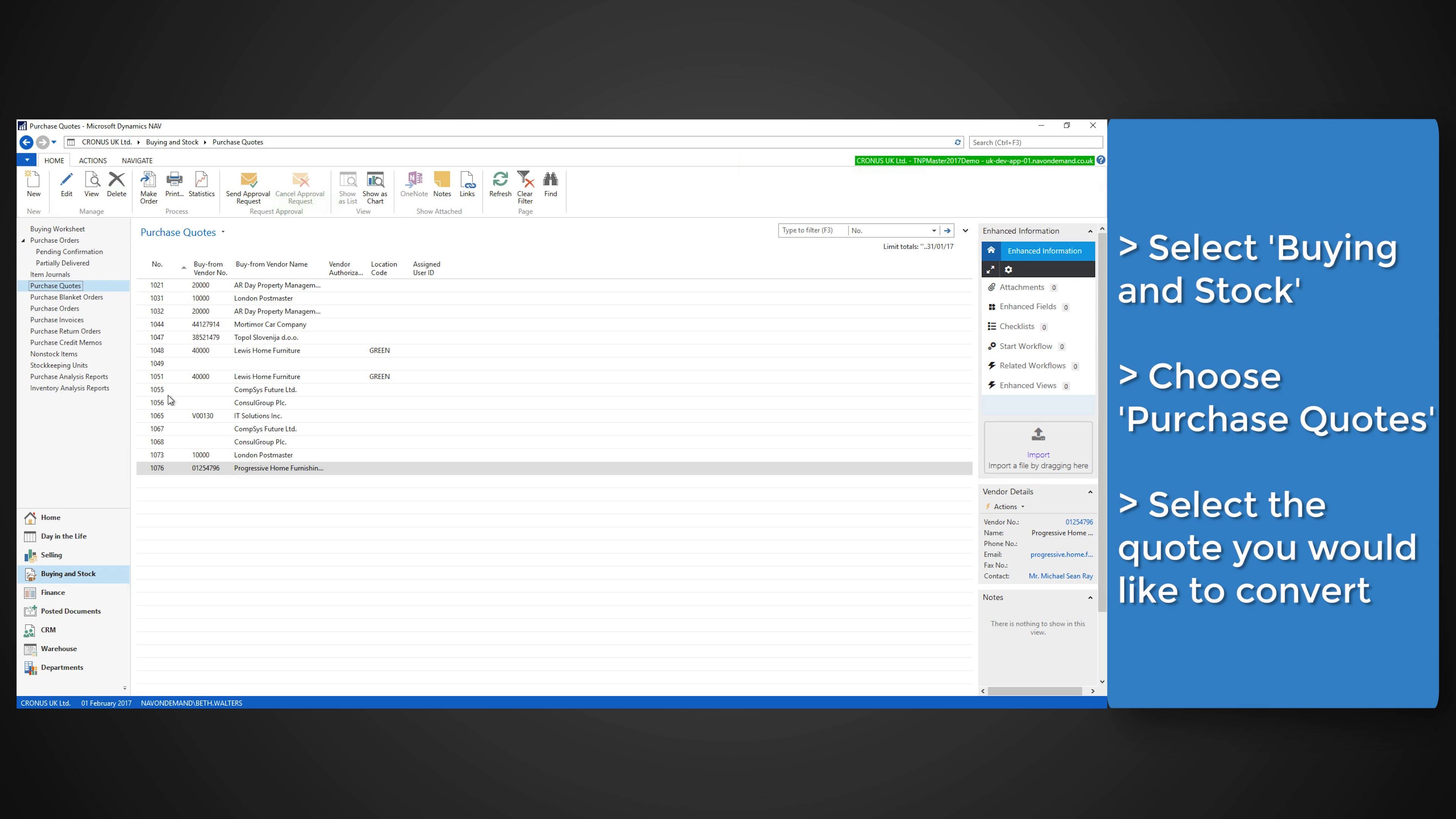 Dynamics NAV - How to Convert a Purchase Quote to an Order