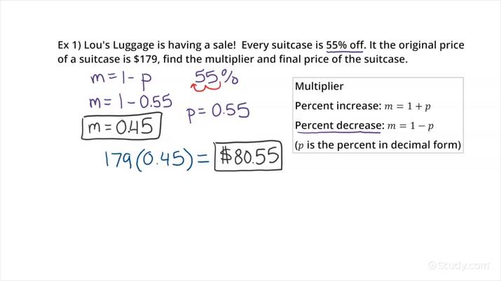 How to Find the Multiplier for a Final Amount after a Percentage Increase or Decrease | Math ...