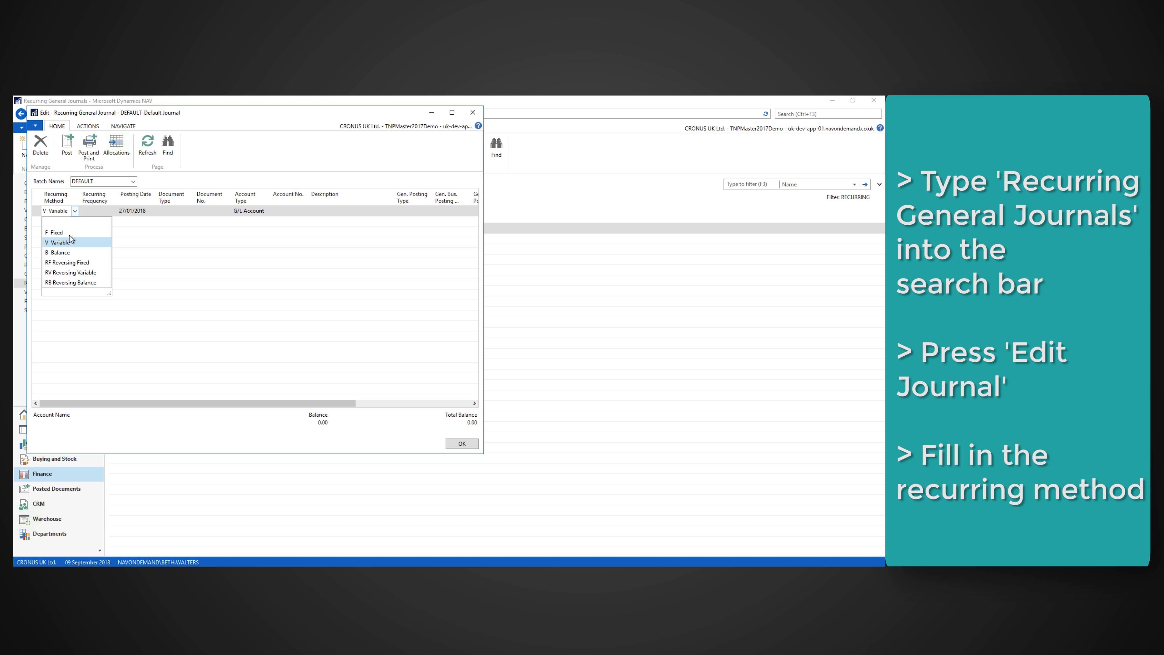 Dynamics NAV - Recurring General Journals and Reversing Entries