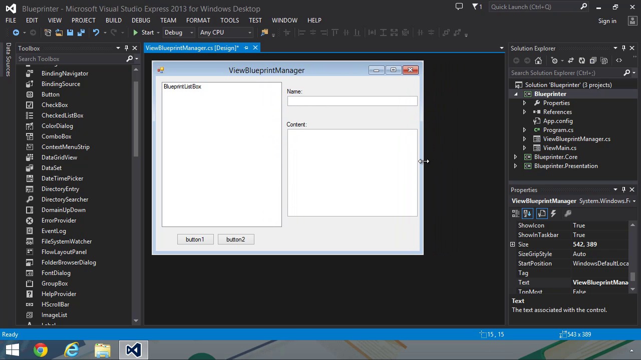 Windows App From Scratch - Creating the Blueprint Manager View