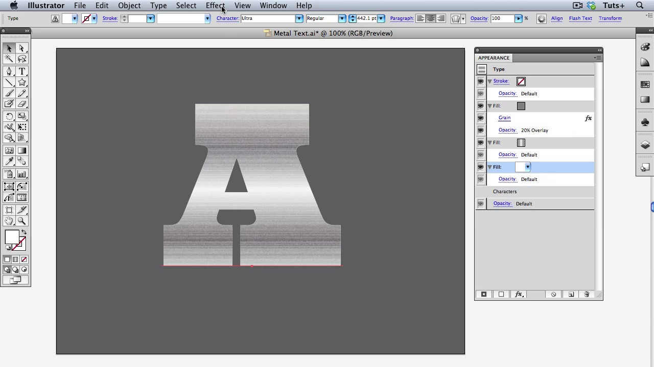 Illustrator Effects In-Depth - Brushed Metal Text