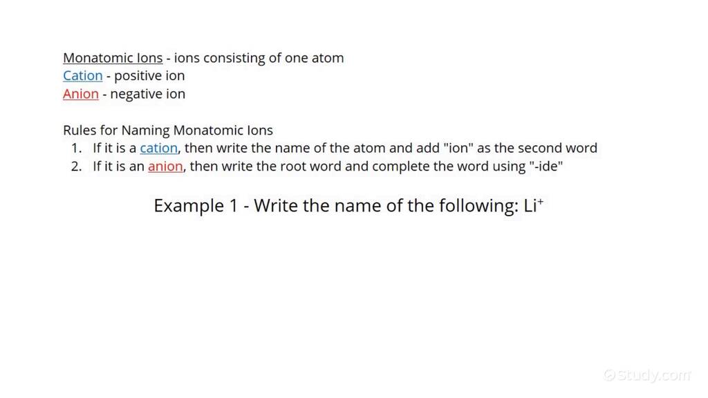 How to Name Monatomic Ions | Chemistry | Study.com