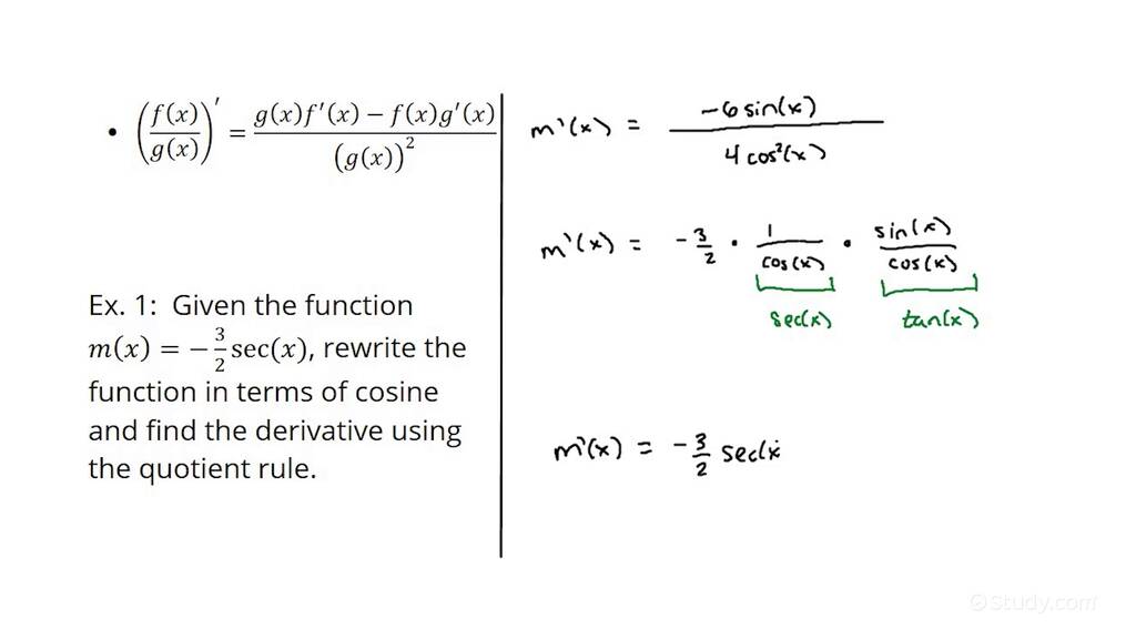 Differentiating Functions Using Derivative Rules by Rearranging Secant ...