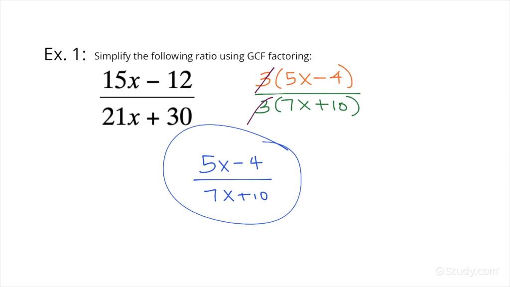 How to Simplify a Ratio of Polynomials Using GCF Factoring | Algebra ...